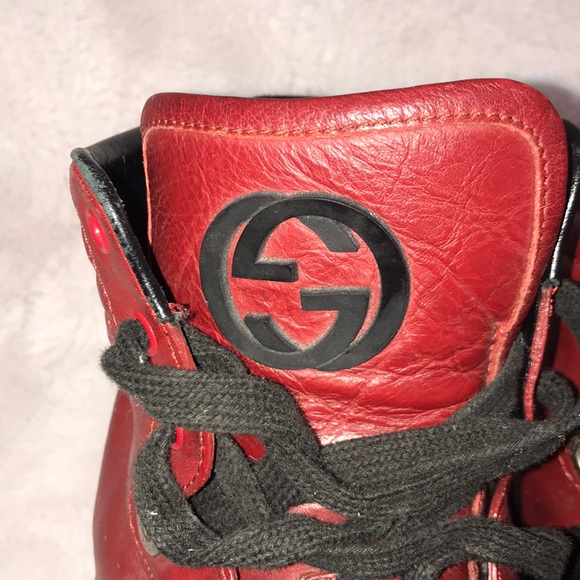 Gucci | Shoes | Mens Gucci Red Hightop Sneakers | Poshmark
